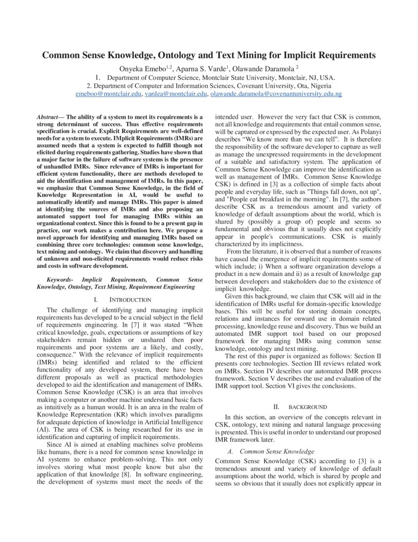 Common Sense Knowledge Ontology And Text Mining For Implicit