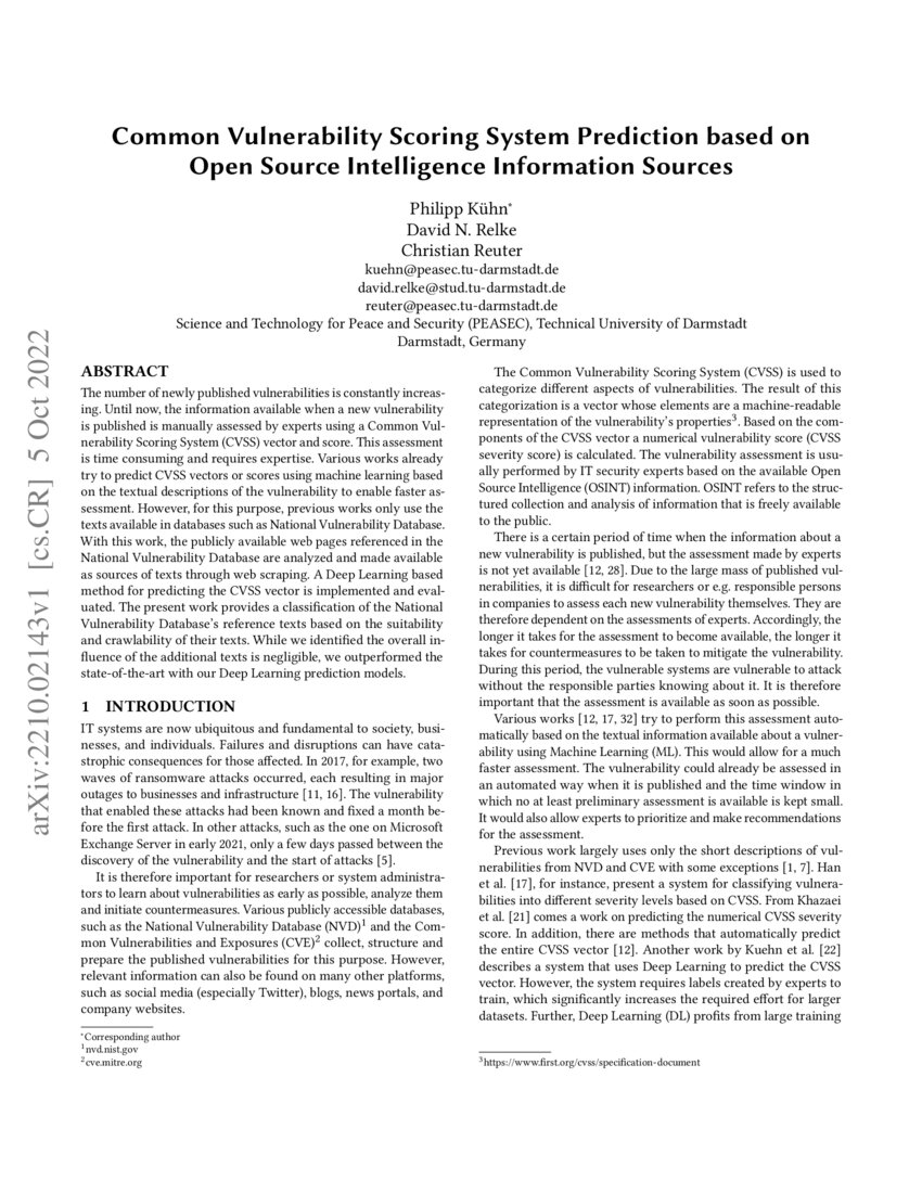 Common Vulnerability Scoring System Prediction Based On Open Source 3673