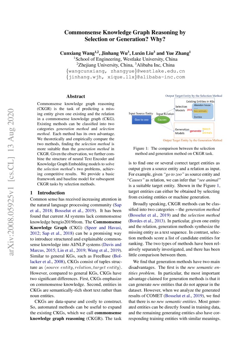 Commonsense Knowledge Graph Reasoning By Selection Or Generation Why Deepai