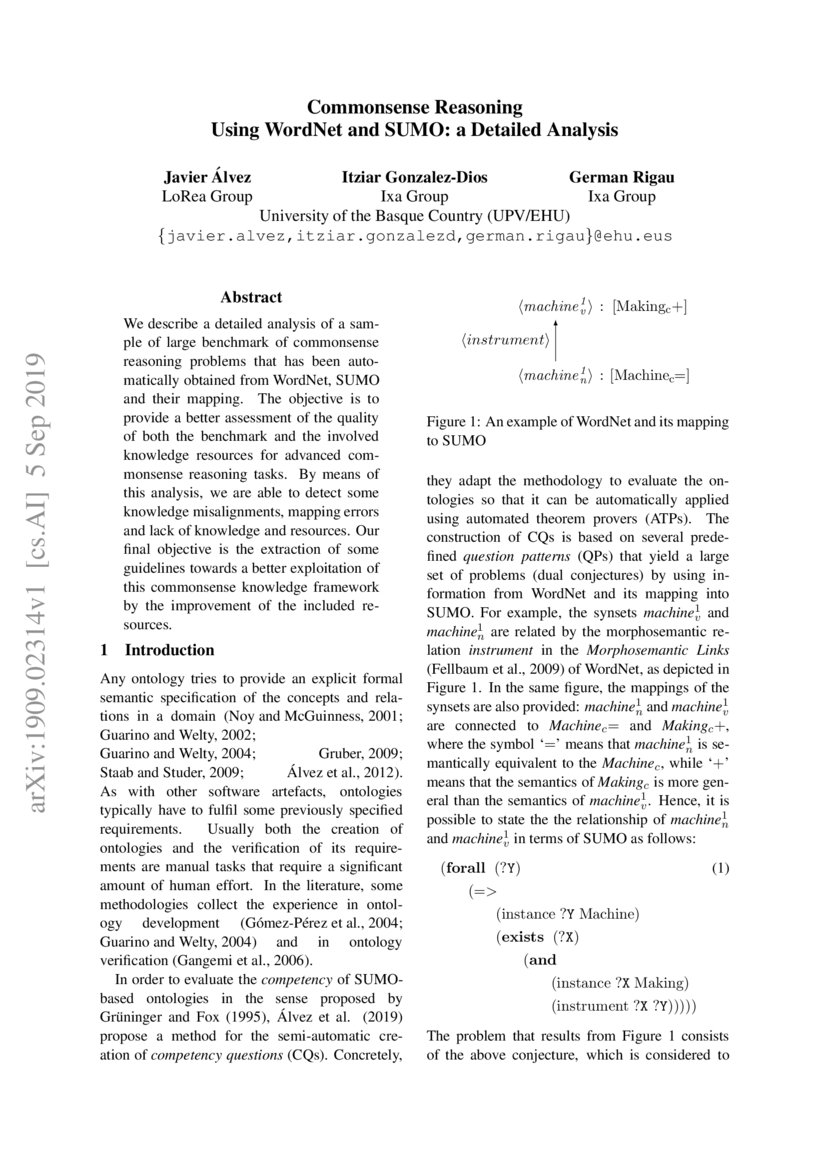 Commonsense Reasoning Using WordNet and SUMO: a Detailed Analysis | DeepAI