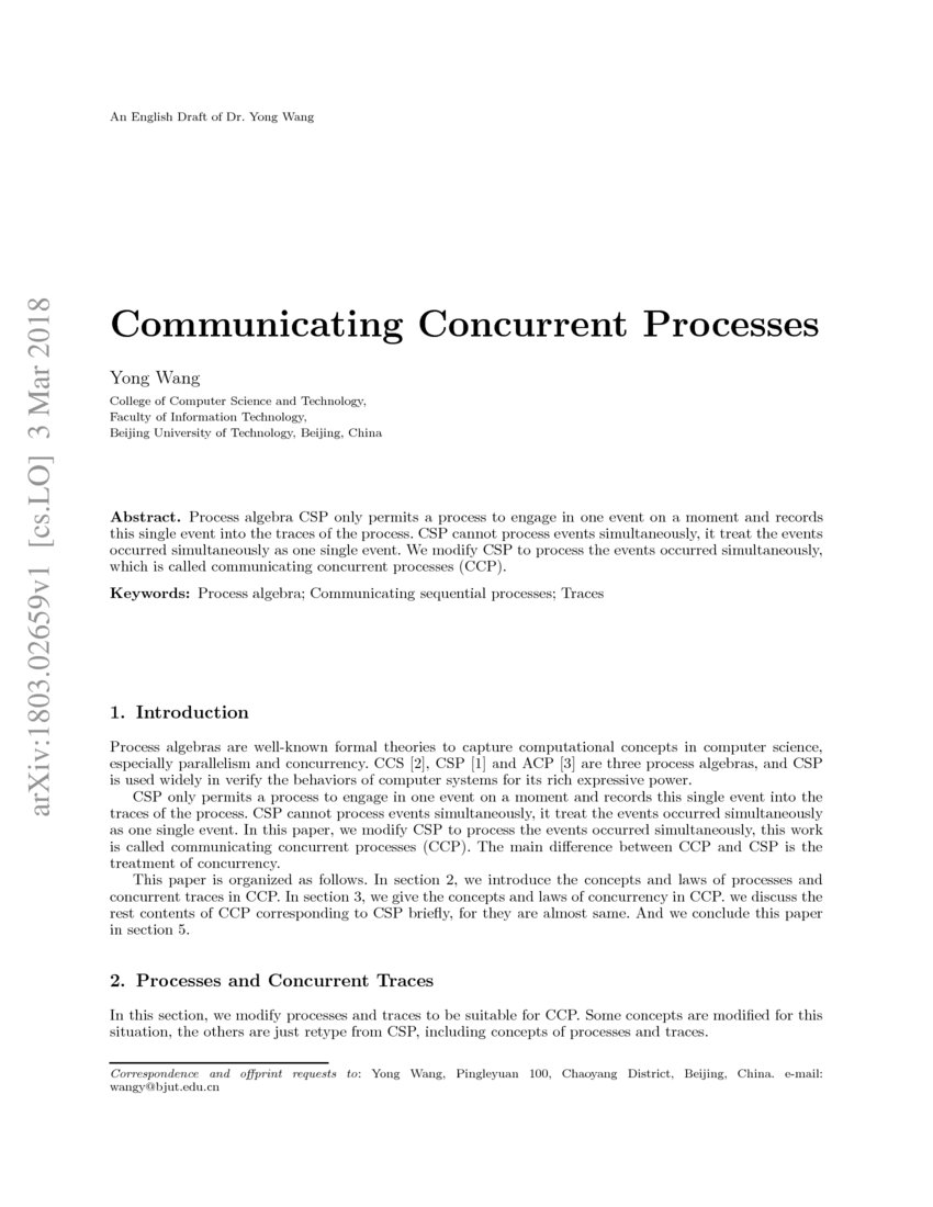 Communicating Concurrent Processes | DeepAI