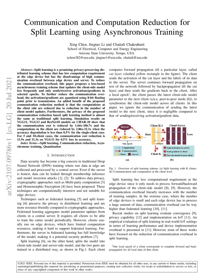 Communication And Computation Reduction For Split Learning Using Asynchronous Training Deepai