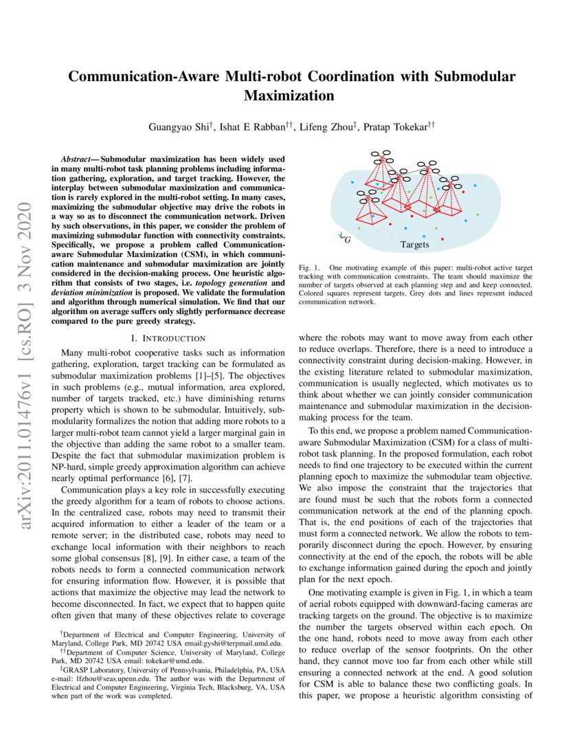 Communication-Aware Multi-robot Coordination with Submodular Maximization | DeepAI