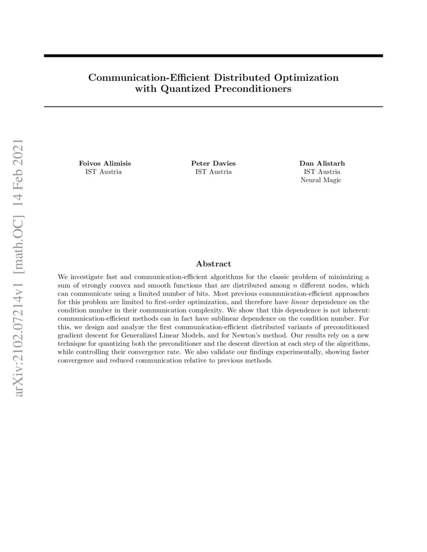 Communication Efficient Distributed Optimization With Quantized Preconditioners Deepai