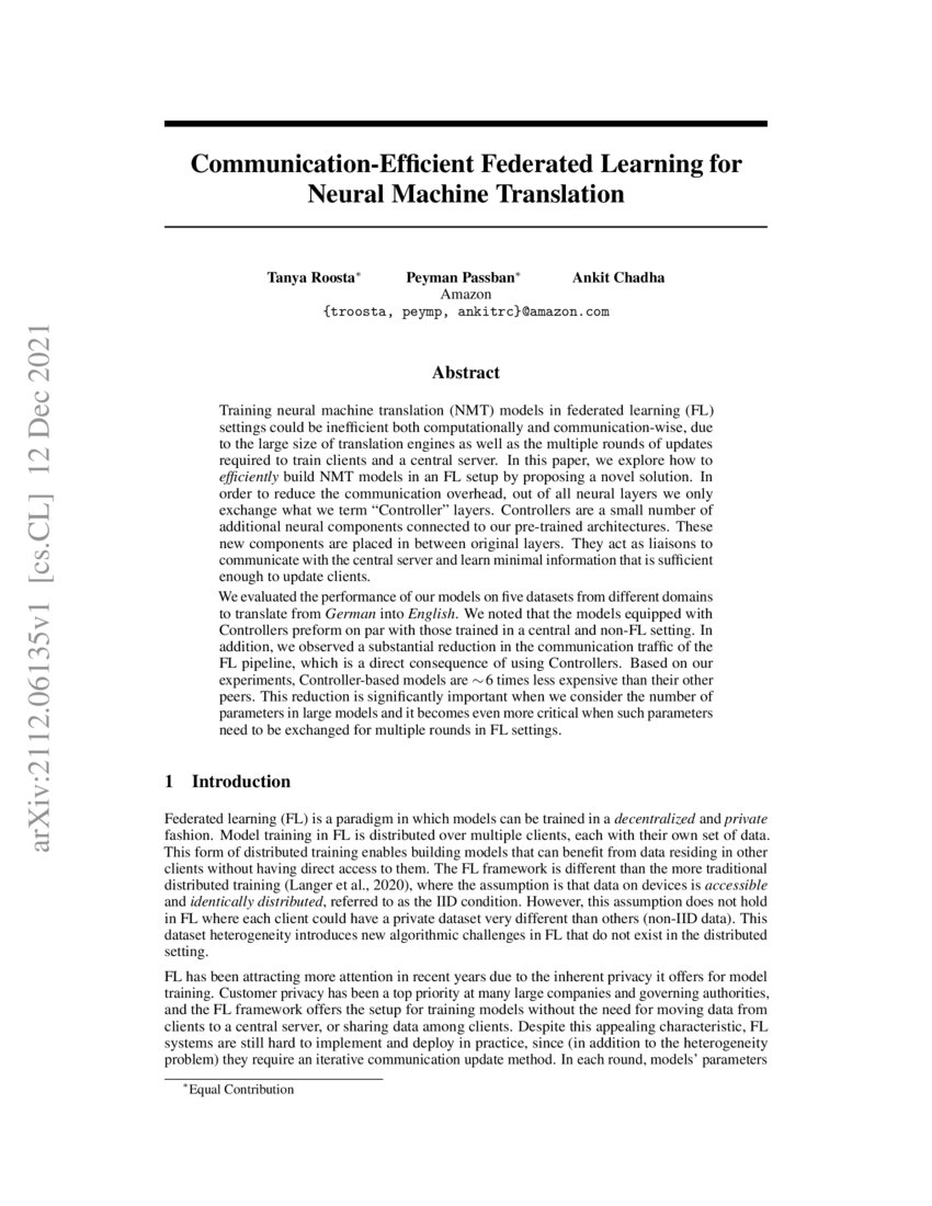 Communication-Efficient Federated Learning for Neural Machine Translation | DeepAI