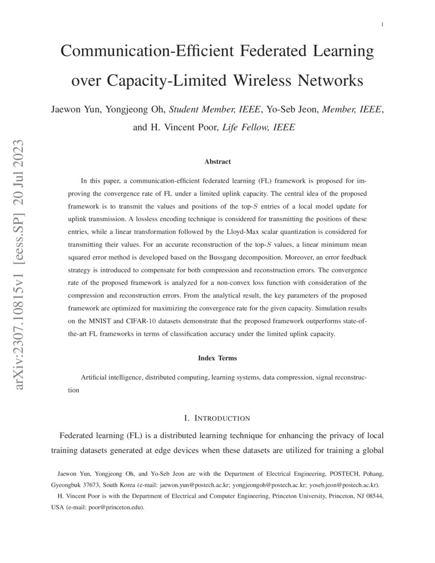 Communication Efficient Federated Learning Over Capacity Limited Wireless Networks Deepai 