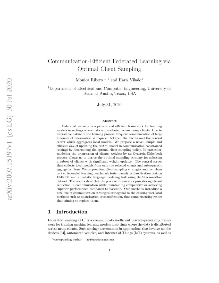 Communication-Efficient Federated Learning via Optimal Client Sampling ... Communication-Efficient Federated Learning via Optimal Client Sampling ...