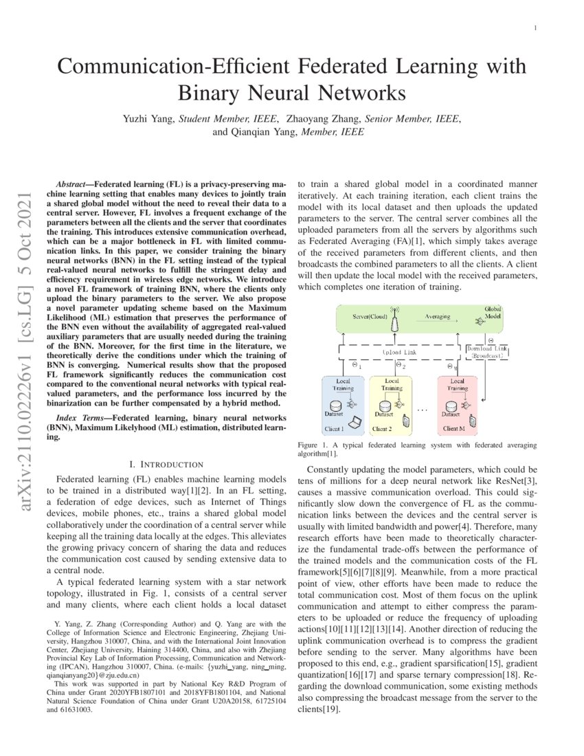 Communication Efficient Federated Learning With Binary Neural Networks Deepai