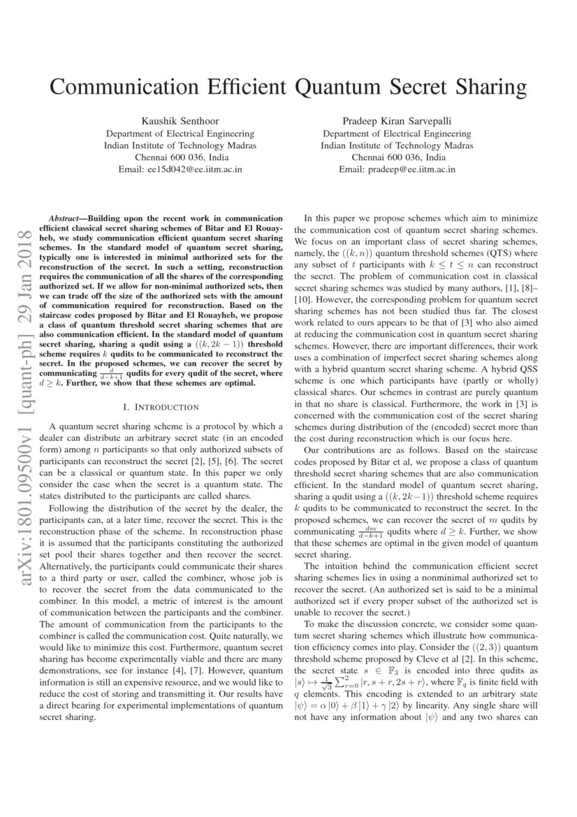 Communication Efficient Quantum Secret Sharing Deepai