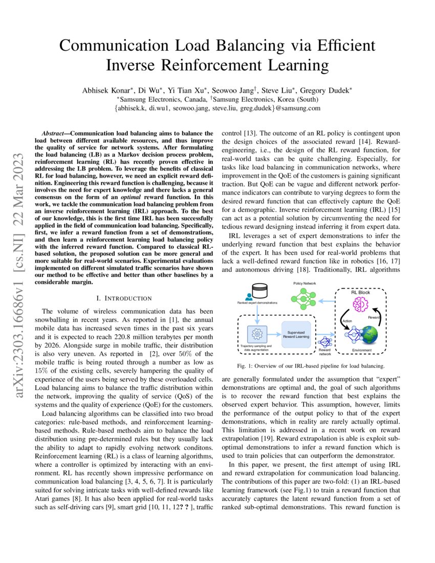 Communication Load Balancing via Efficient Inverse Reinforcement ... Communication Load Balancing via Efficient Inverse Reinforcement ...