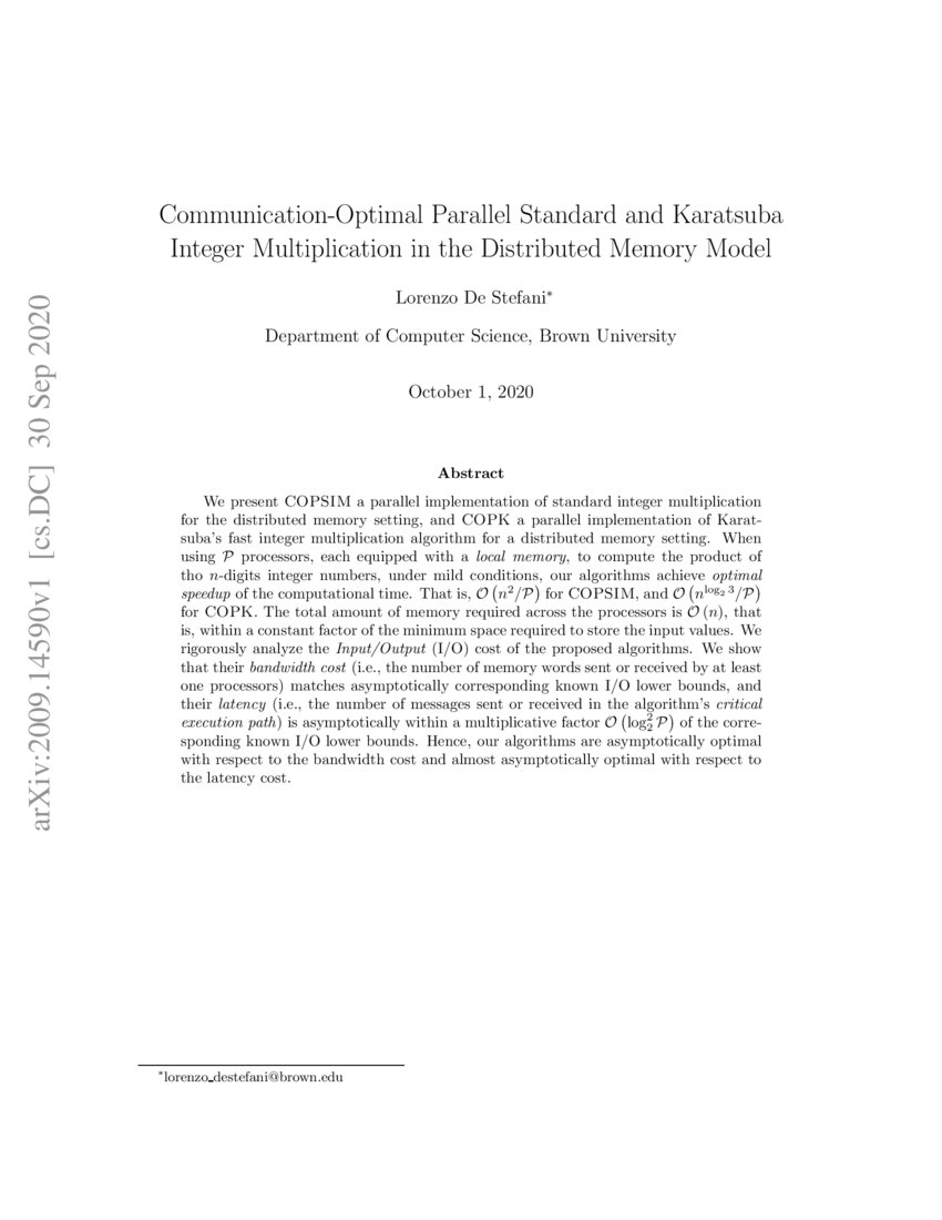 Communication Optimal Parallel Standard And Karatsuba Integer Multiplication In The Distributed