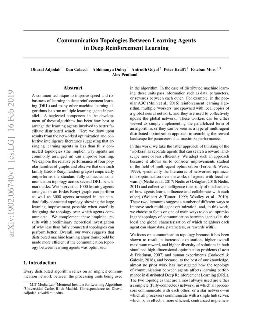 Communication Topologies Between Learning Agents in Deep Reinforcement ...
