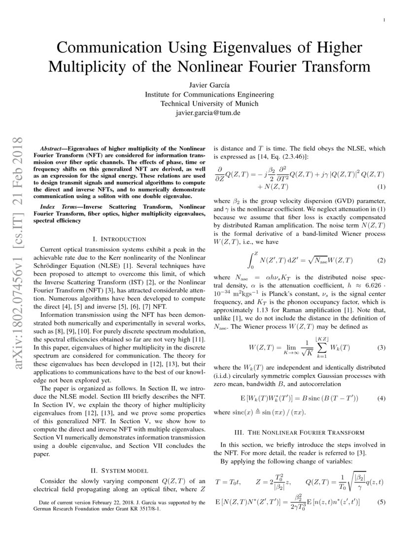 Communication Using Eigenvalues of Higher Multiplicity of the Nonlinear Fourier Transform | DeepAI