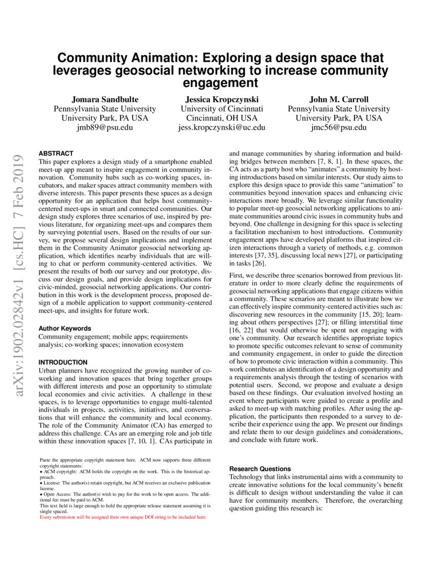 Community Animation: Exploring a design space that leverages geosocial ...
