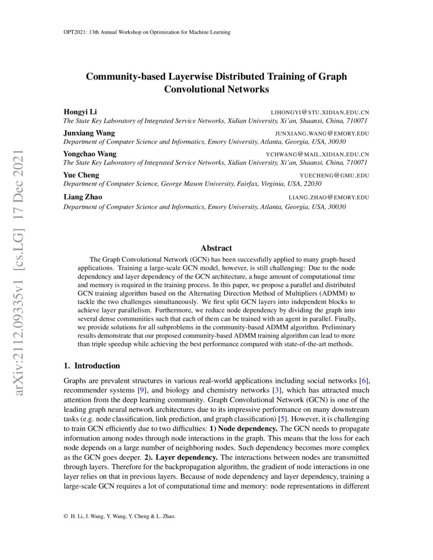Community-based Layerwise Distributed Training of Graph Convolutional Networks | DeepAI