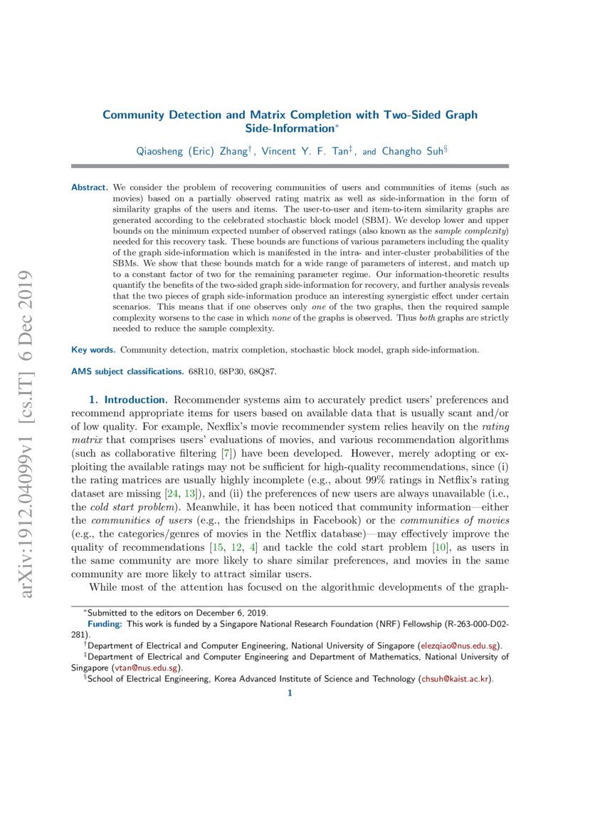 Community Detection and Matrix Completion with Two-Sided Graph Side ...