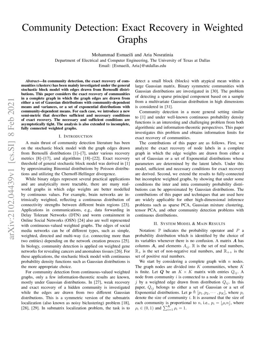 Community Detection Exact Recovery In Weighted Graphs Deepai
