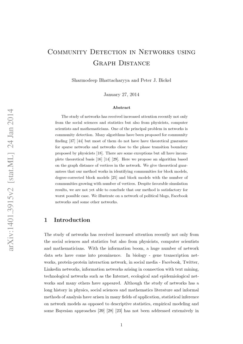 Community Detection in Networks using Graph Distance | DeepAI Community Detection in Networks using Graph Distance | DeepAI