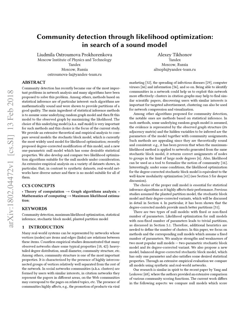 Community Detection Through Likelihood Optimization In Search Of A