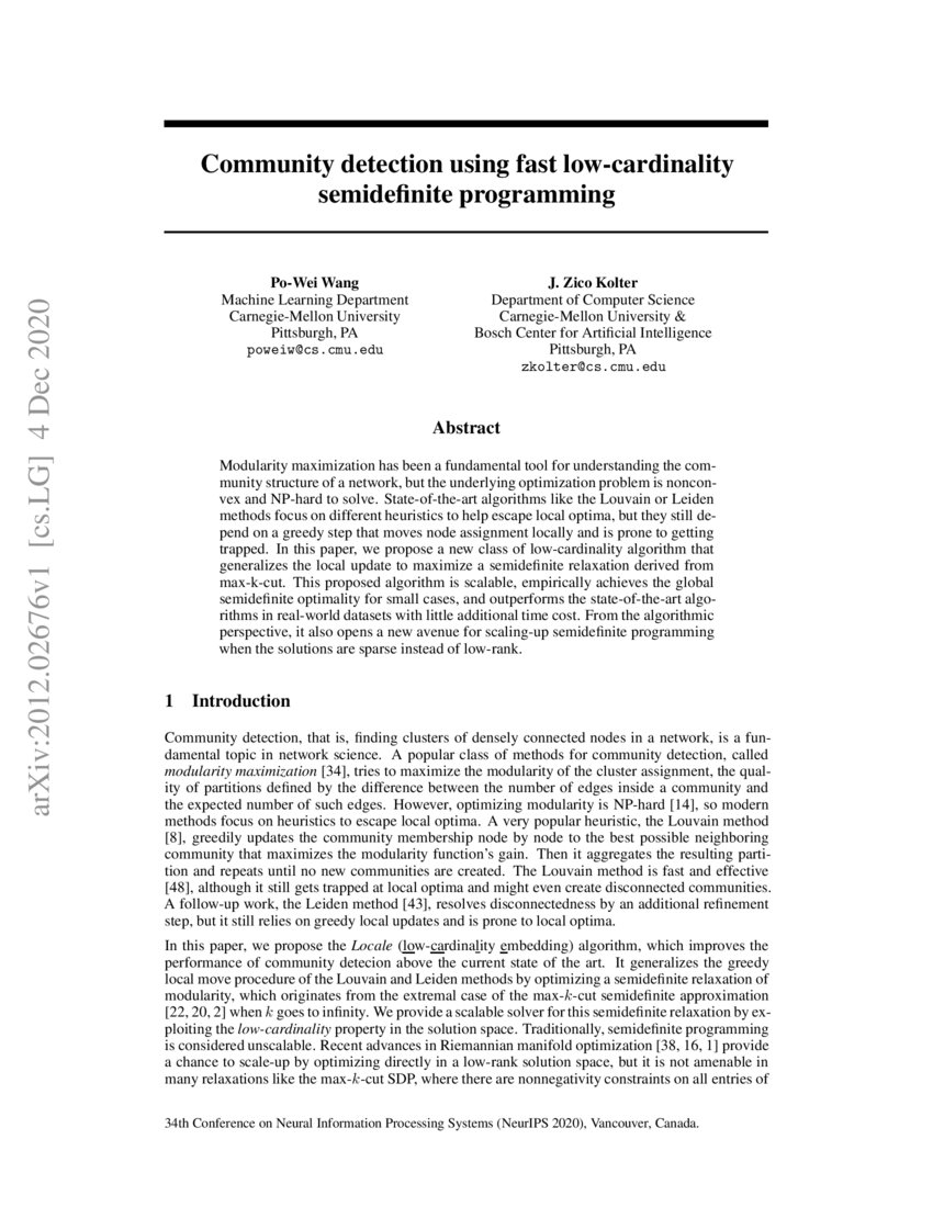 Community Detection Using Fast Low Cardinality Semidefinite Programming Deepai