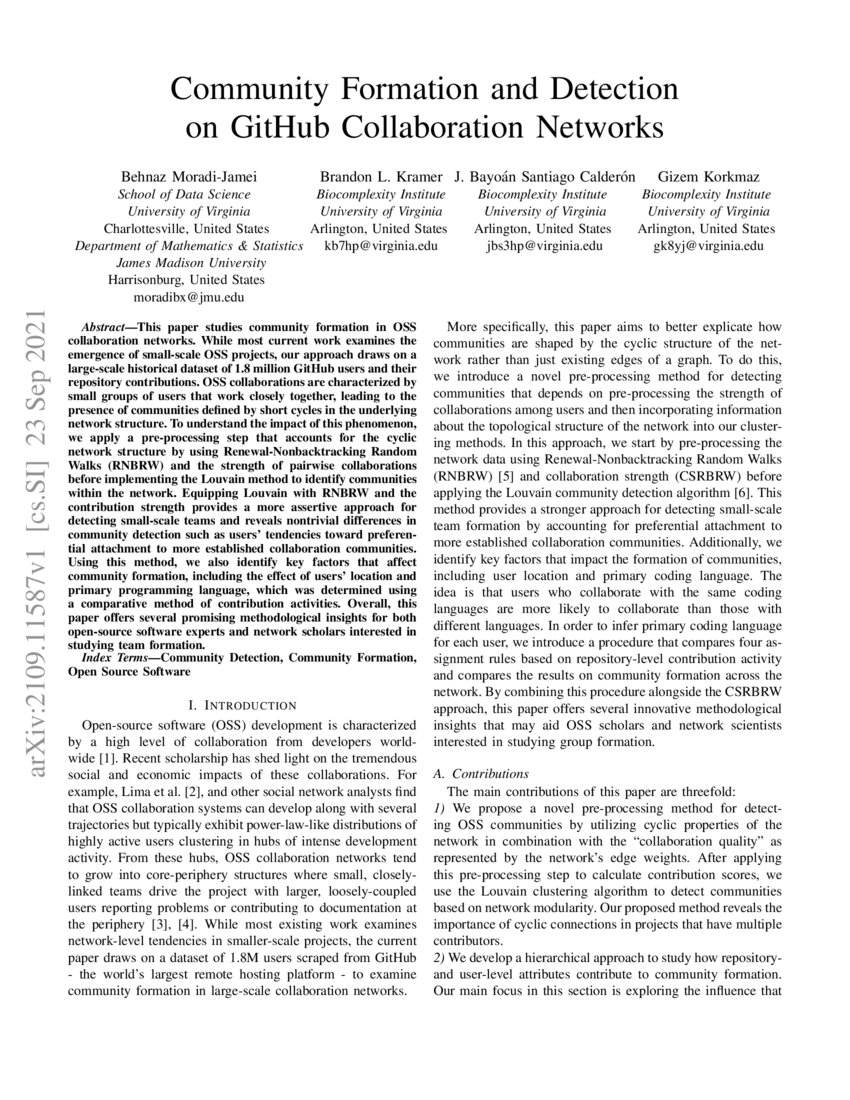 Community Formation and Detection on GitHub Collaboration Networks | DeepAI