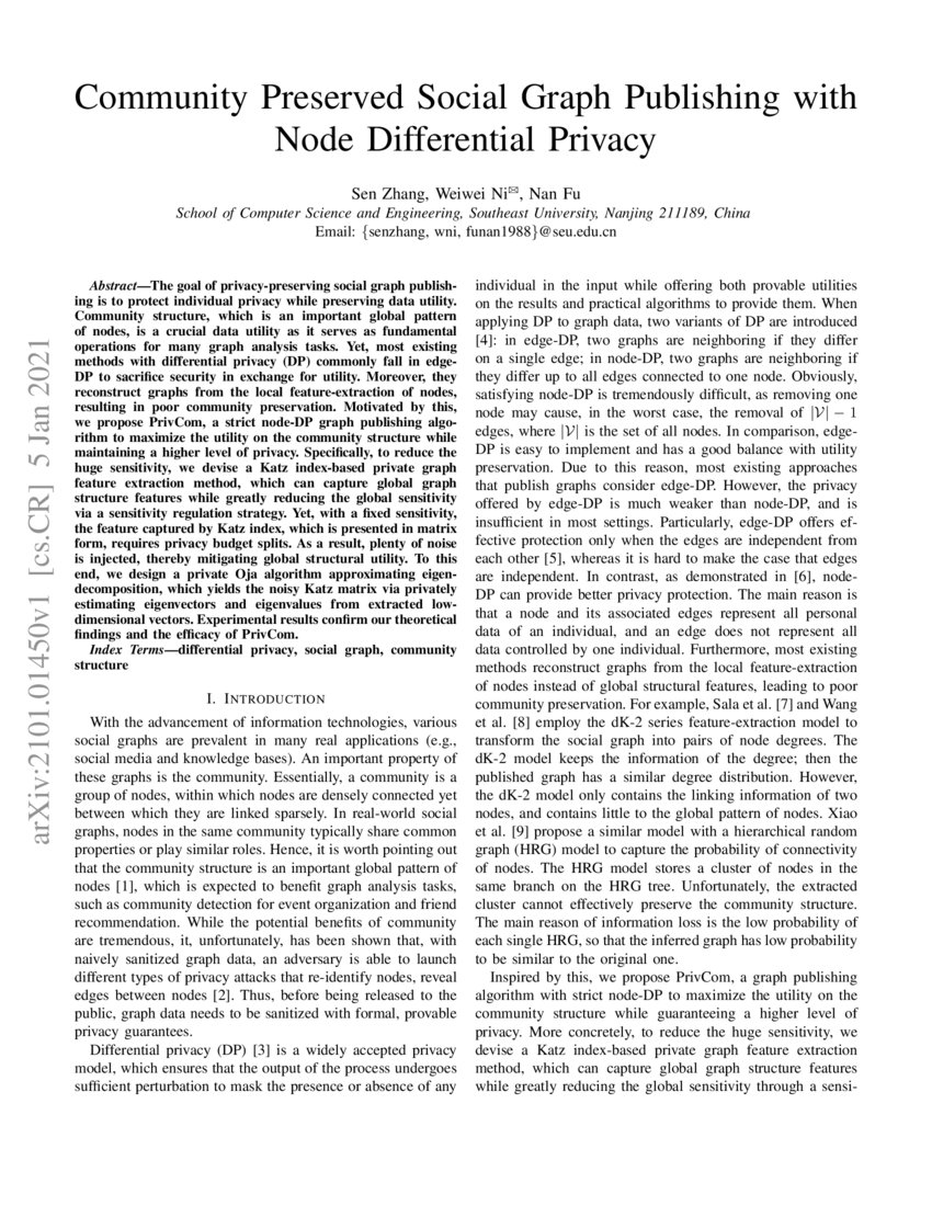 Community Preserved Social Graph Publishing With Node Differential Privacy Deepai