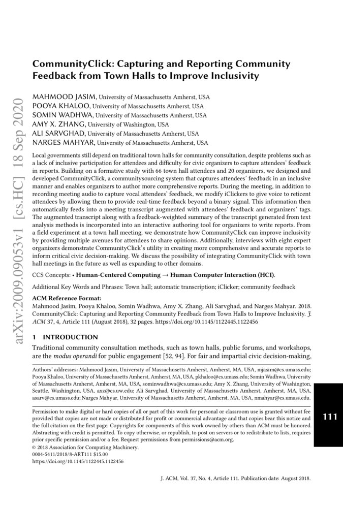 CommunityClick: Capturing and Reporting Community Feedback from Town ...