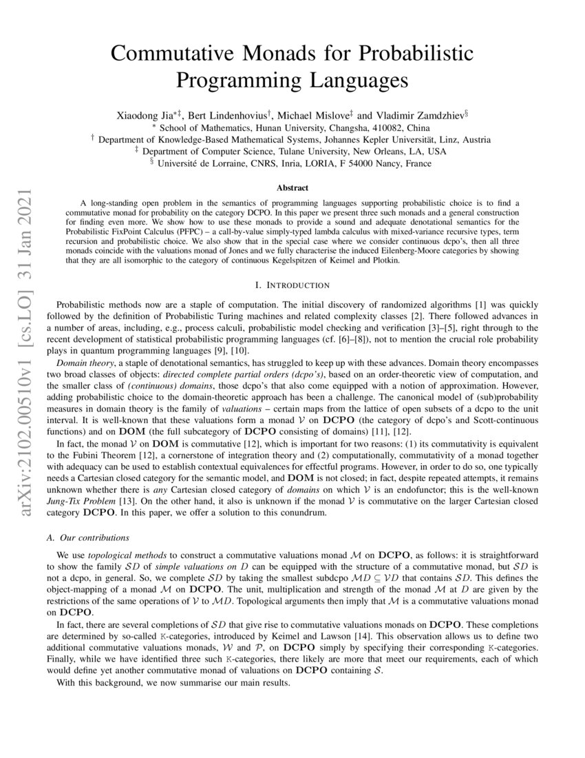 Commutative Monads for Probabilistic Programming Languages | DeepAI