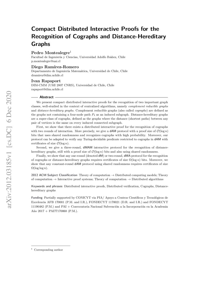 Compact Distributed Interactive Proofs for the Recognition of Cographs and Distance-Hereditary ...