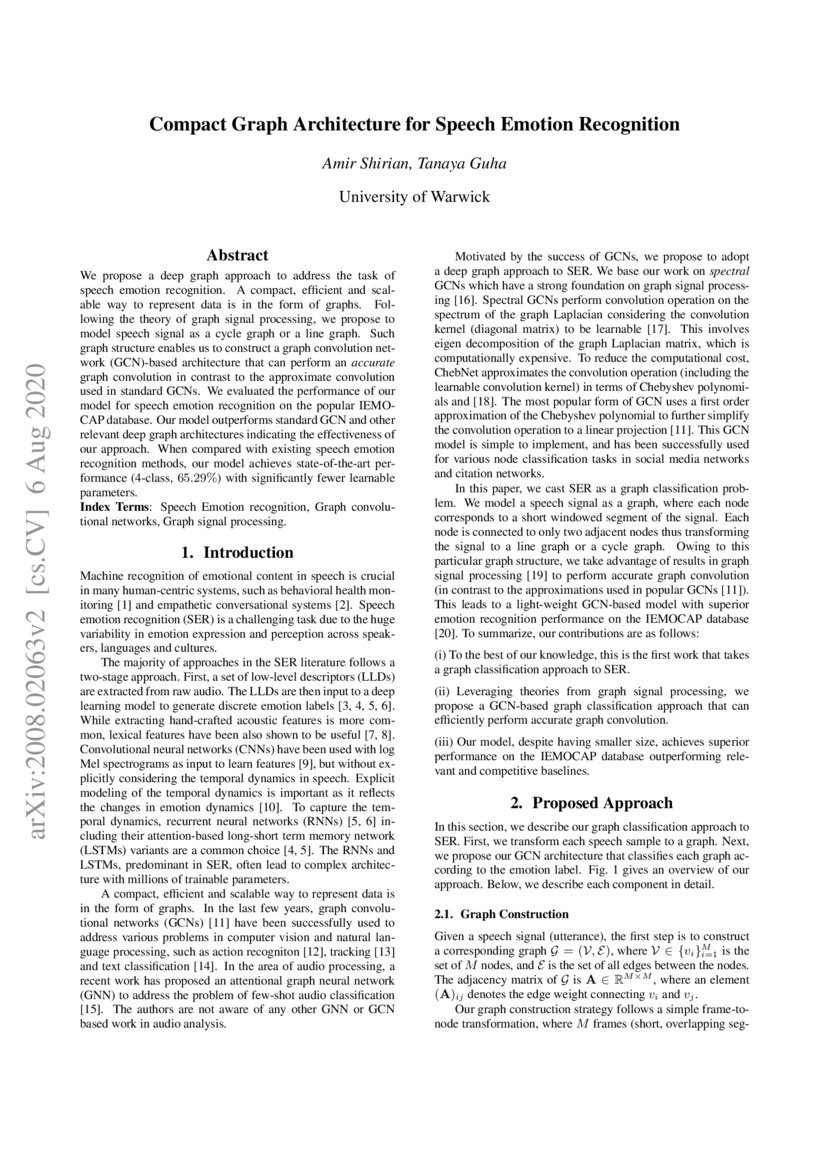 Compact Graph Architecture for Speech Emotion Recognition | DeepAI