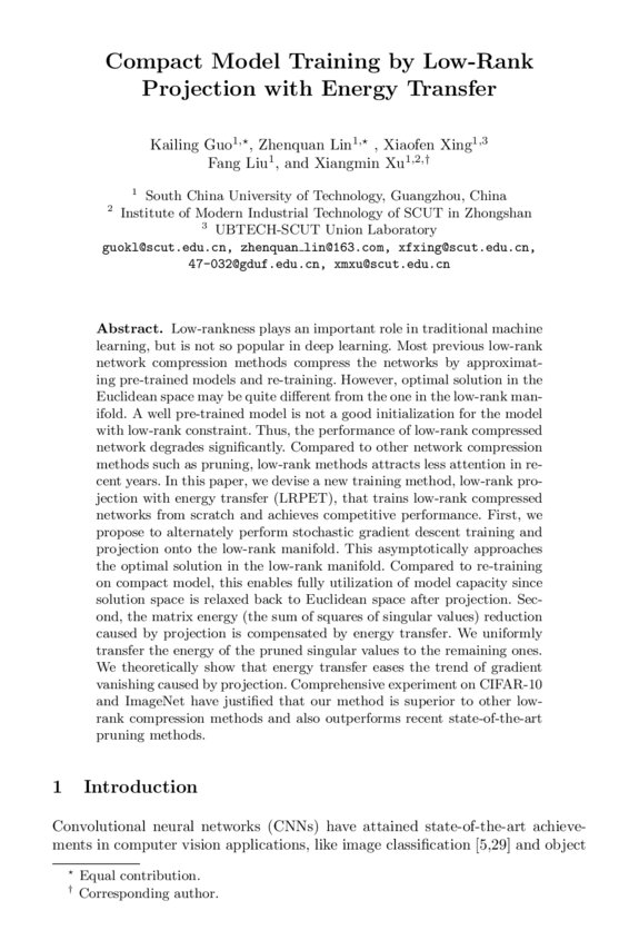 Compact Model Training by Low-Rank Projection with Energy Transfer | DeepAI