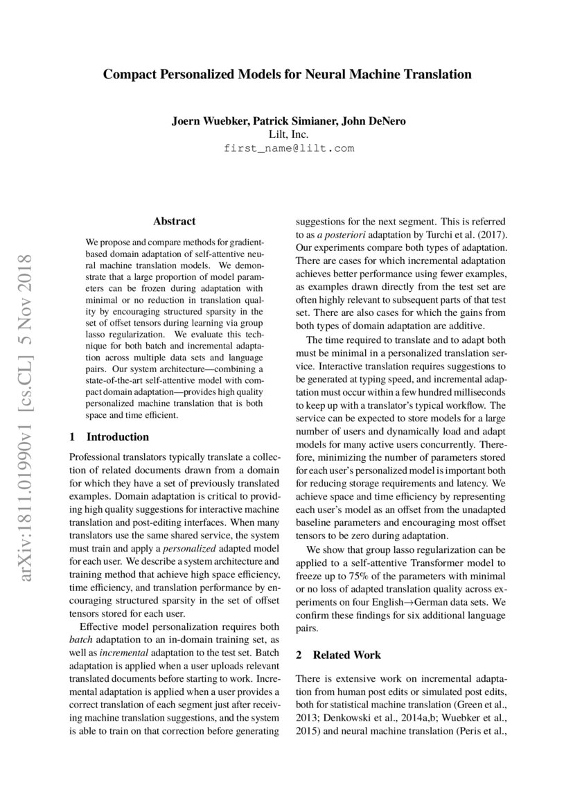 Compact Personalized Models for Neural Machine Translation | DeepAI