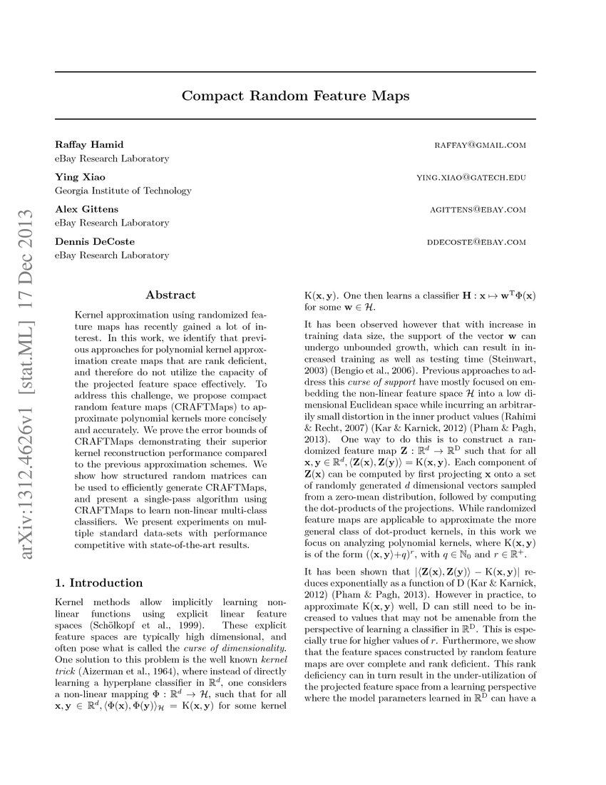 Compact Random Feature Maps | DeepAI