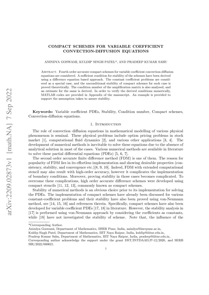 Compact Schemes For Variable Coefficient Convection Diffusion Equations Deepai