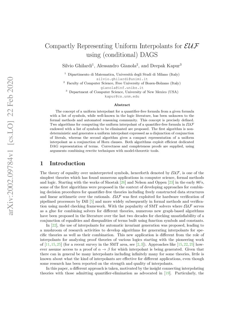 Compactly Representing Uniform Interpolants for EUF using (conditional) DAGS | DeepAI