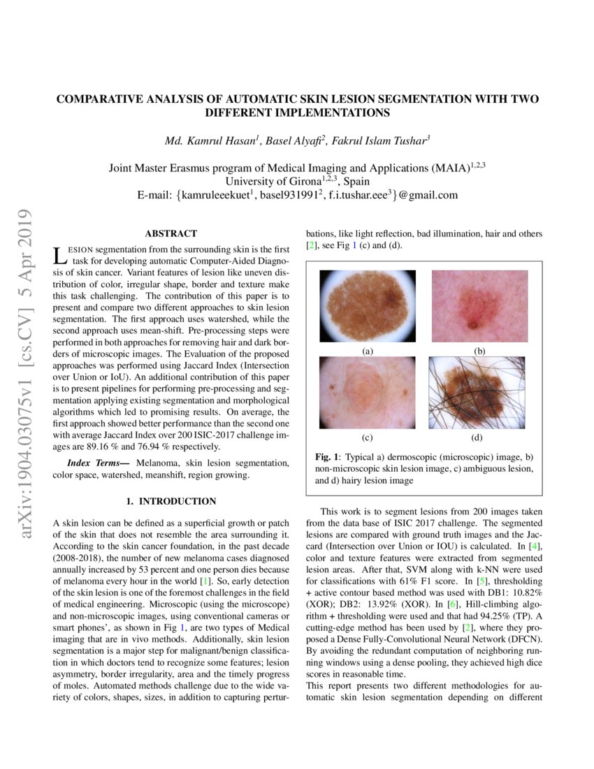 Comparative Analysis Of Automatic Skin Lesion Segmentation With Two