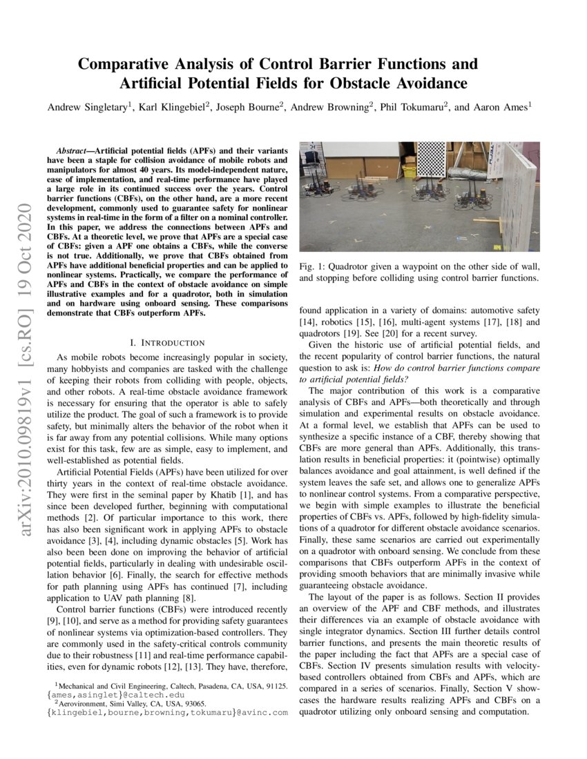 Comparative Analysis Of Control Barrier Functions And Artificial
