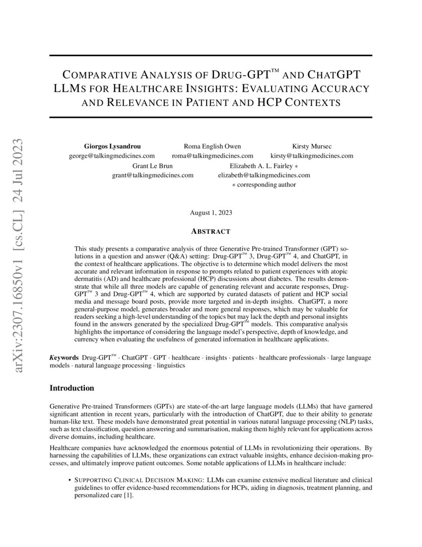 Comparative Analysis of Drug-GPT and ChatGPT LLMs for Healthcare Insights: Evaluating Accuracy ...
