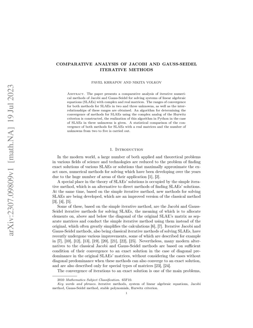 Comparative Analysis Of Jacobi And Gauss Seidel Iterative Methods Deepai