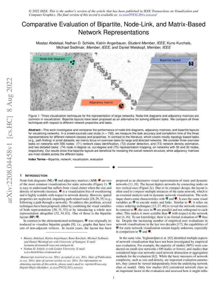 Comparative Evaluation Of Bipartite Node Link And Matrix Based Network Representations Deepai