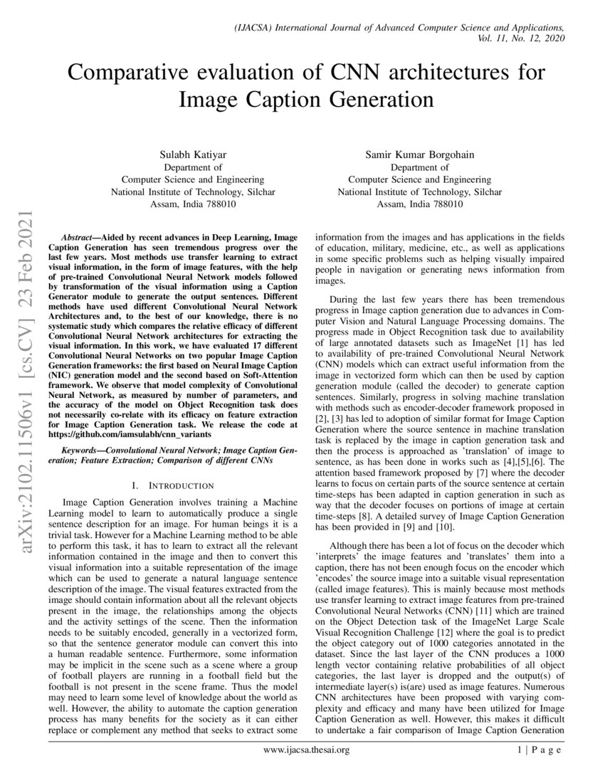 Comparative evaluation of CNN architectures for Image Caption ...