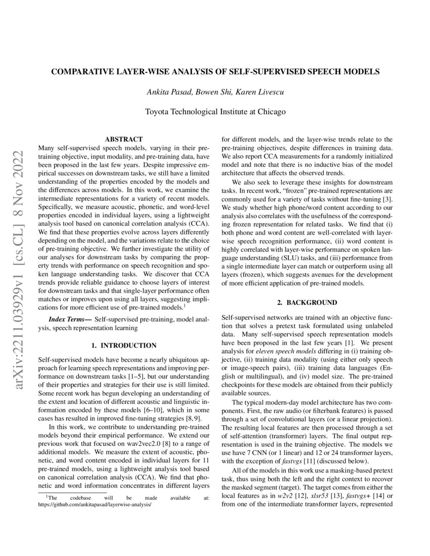 Comparative layer-wise analysis of self-supervised speech models | DeepAI Comparative layer-wise analysis of self-supervised speech models | DeepAI