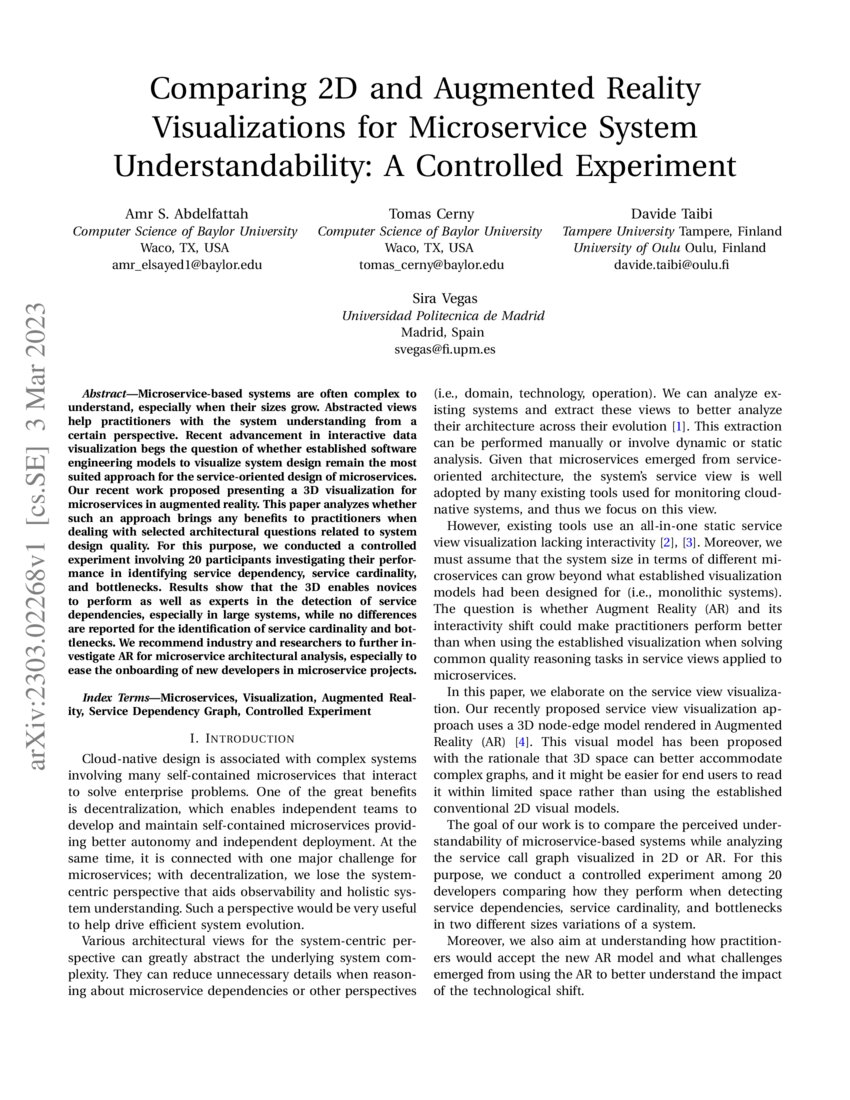 Comparing 2d And Augmented Reality Visualizations For Microservice System Understandability A