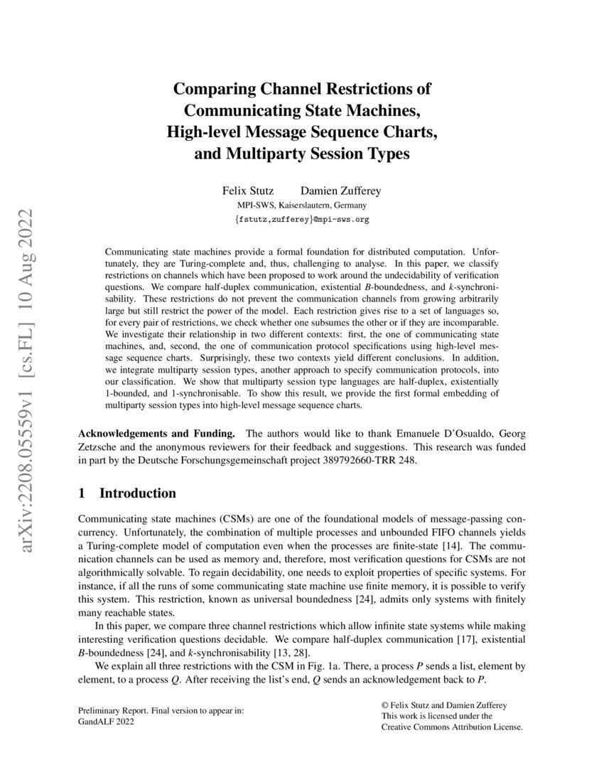 Comparing Channel Restrictions of Communicating State Machines, High ... Comparing Channel Restrictions of Communicating State Machines, High ...