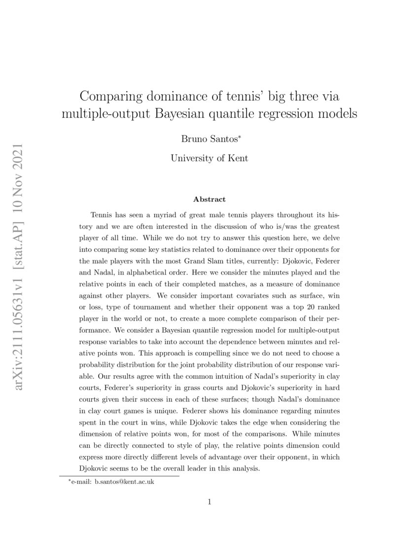 Comparing Dominance Of Tennis Big Three Via Multiple Output Bayesian
