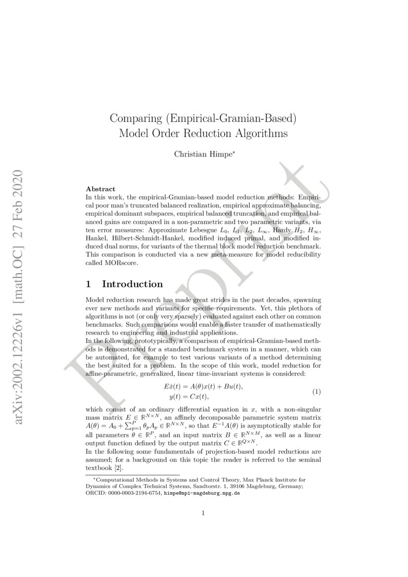 Comparing Empirical Gramian Based Model Order Reduction Algorithms