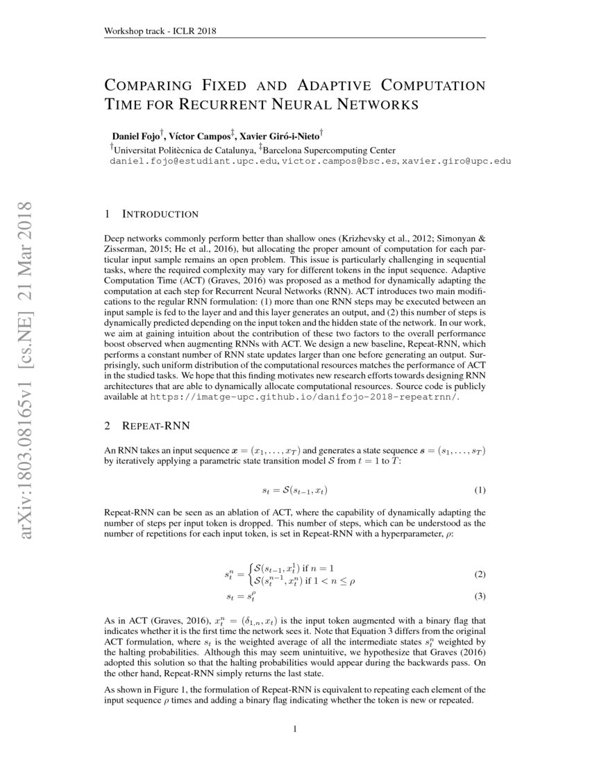 Comparing Fixed And Adaptive Computation Time For Recurrent Neural Networks Deepai