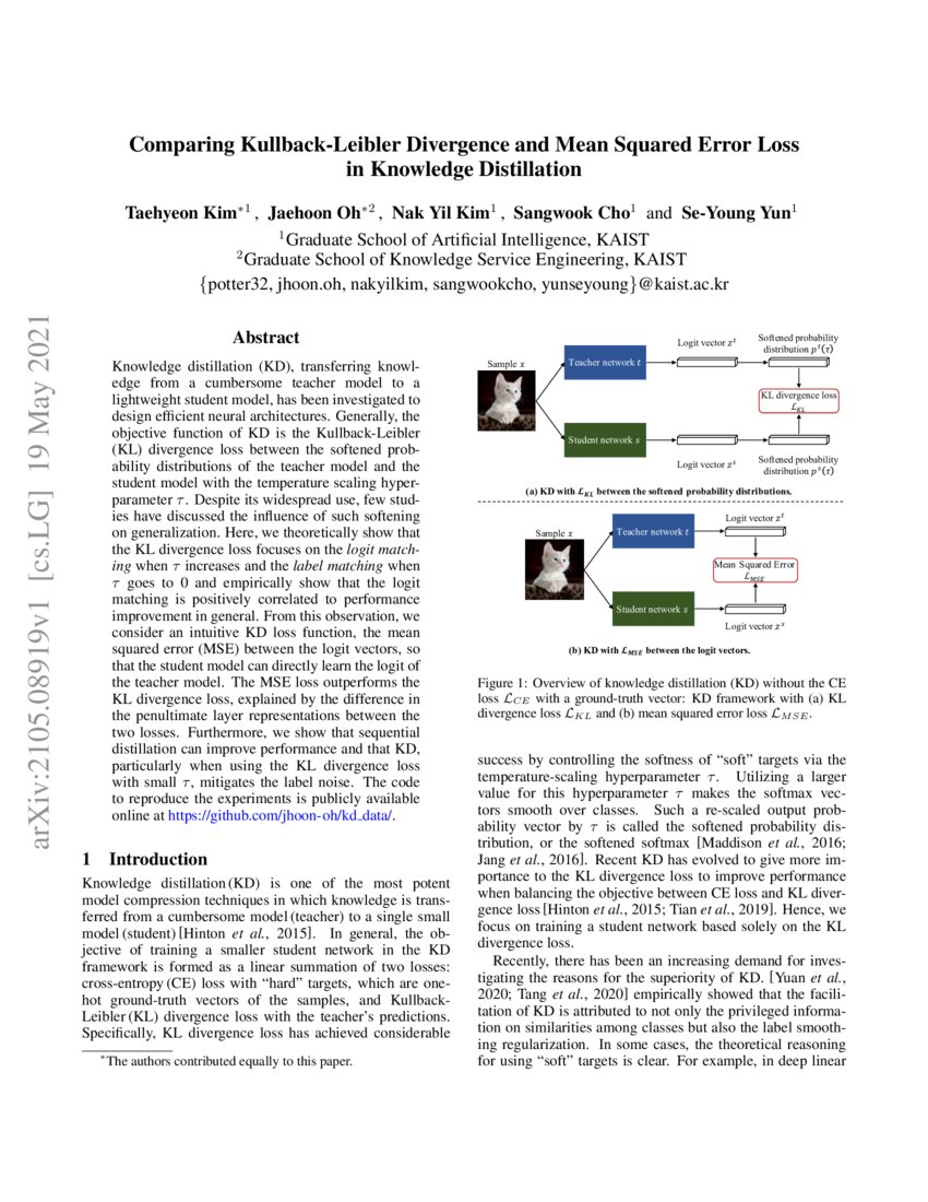 Comparing Kullback-Leibler Divergence and Mean Squared Error Loss in ...
