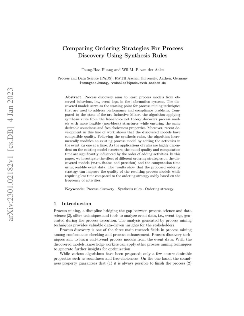 Comparing Ordering Strategies For Process Discovery Using Synthesis Rules | DeepAI