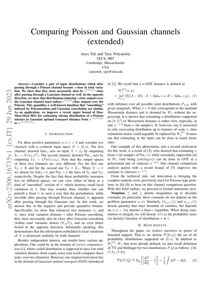 Comparing Poisson and Gaussian channels (extended) | DeepAI Comparing Poisson and Gaussian channels (extended) | DeepAI